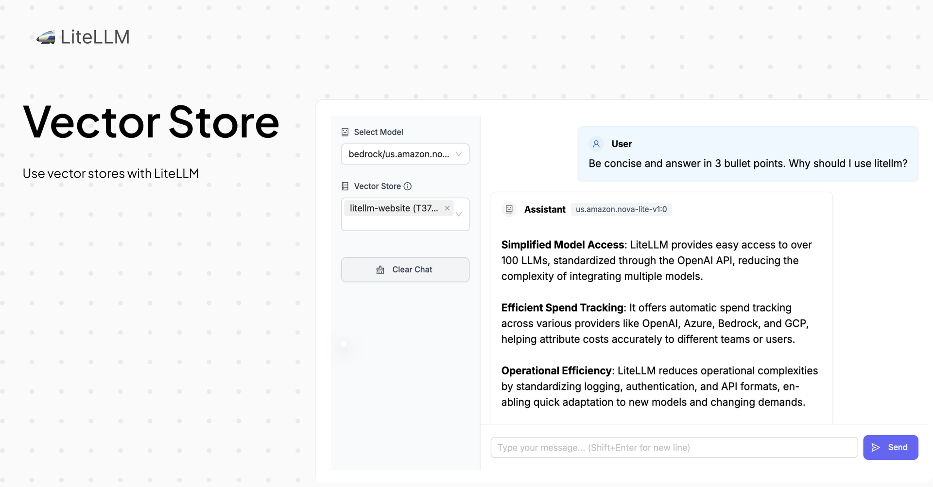 Using Vector Stores (Knowledge Bases) | liteLLM
