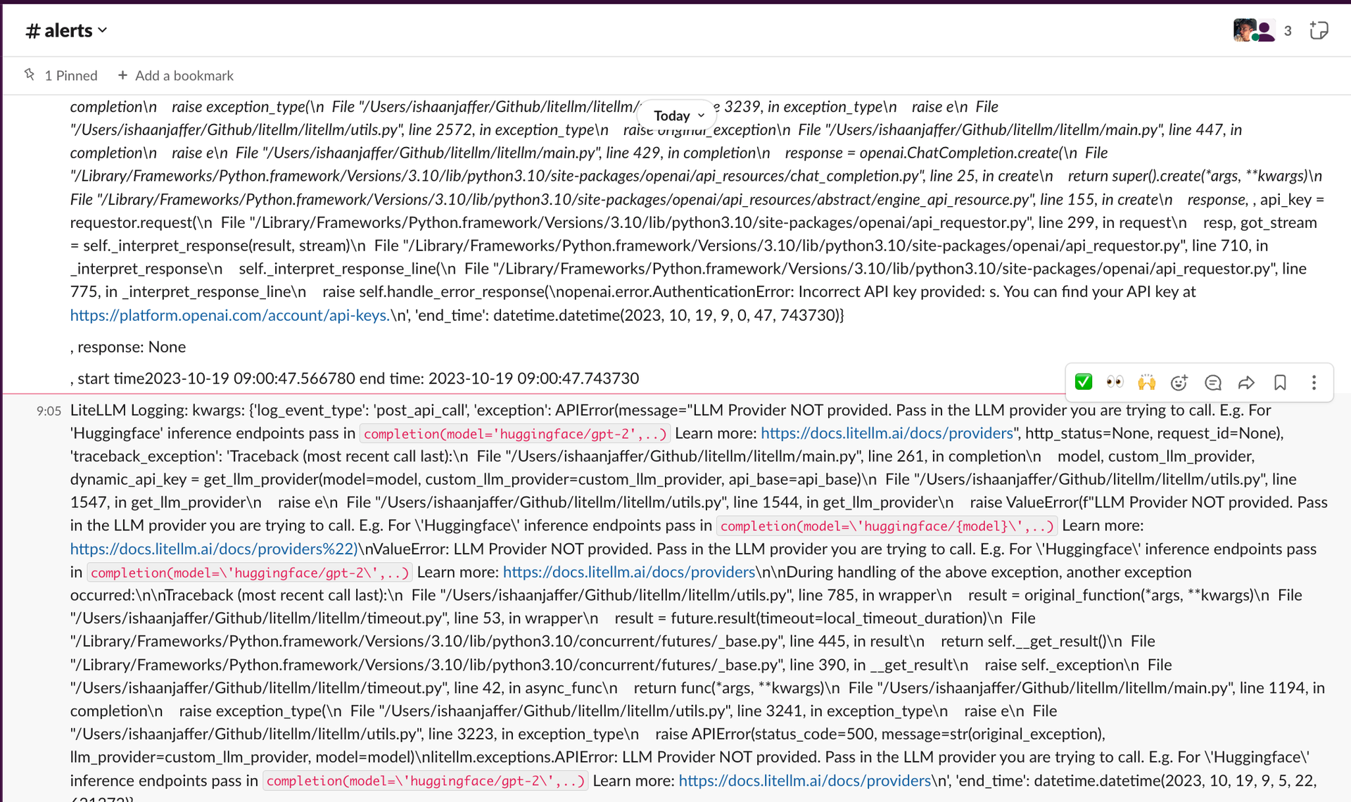 Slack - Logging LLM Input/Output, Exceptions | liteLLM Slack - Logging LLM Input/Output, Exceptions | liteLLM