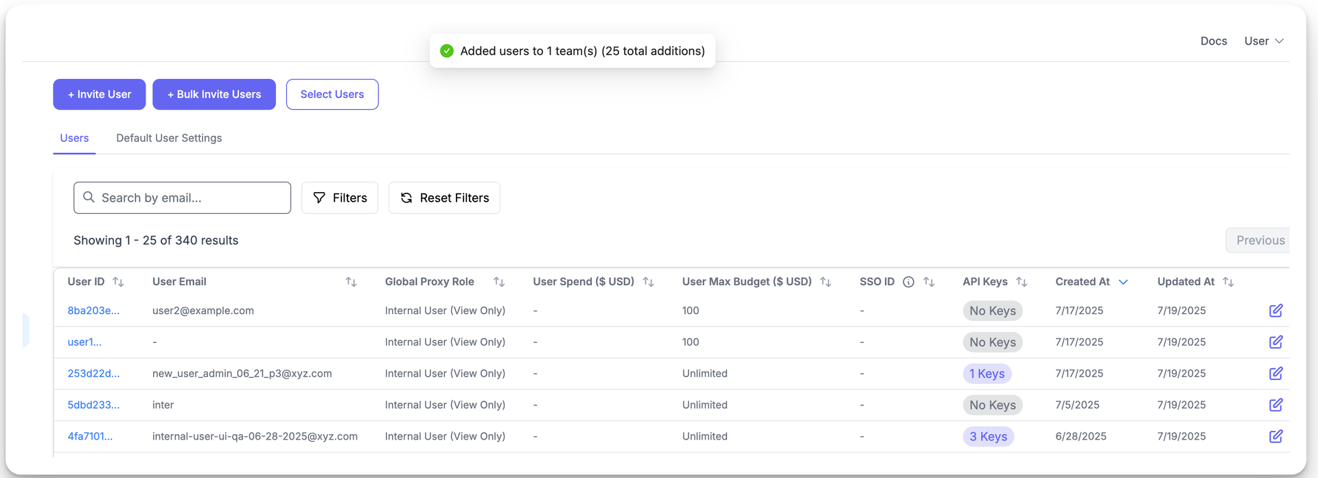 Bulk Edit Users | liteLLM