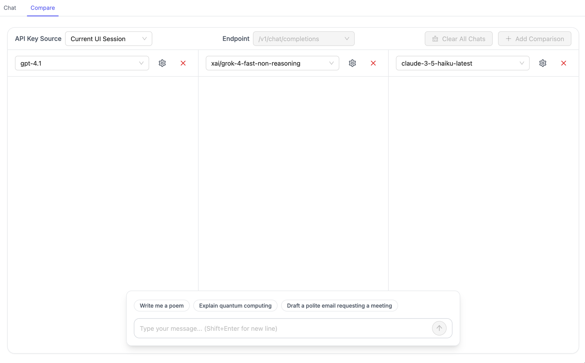 Model Compare Playground UI | liteLLM