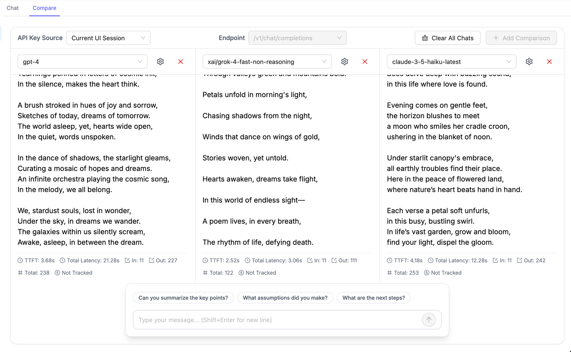 Model Compare Playground UI | liteLLM